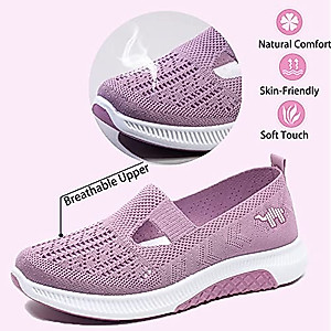 ELSHTIDE Women's Knit Mesh Breathable Slip On Platform Sneakers,Outdoor Non-Slip Comfort Orthopedic Diabetic Fashion Walking Shoes (Black,8.5)