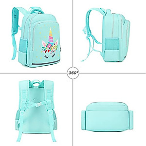 Unicorn Backpack and Lunch Box for girls School Backpack for Girls Unicorn Bookbag Set with Chest Strap Lunch Box and Pencil Bag Preschool Kindergarten Backpack Set