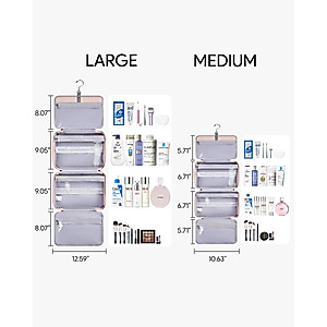 OlarHike Toiletry Bag,Large Size Waterproof Hanging Bags, Makeup Jewelry 3 in 1 Essentials Travel Packing Organizers, Fulled-Sized Family Pack, Shampoo, Conditioner, Brushes Set (Pink)