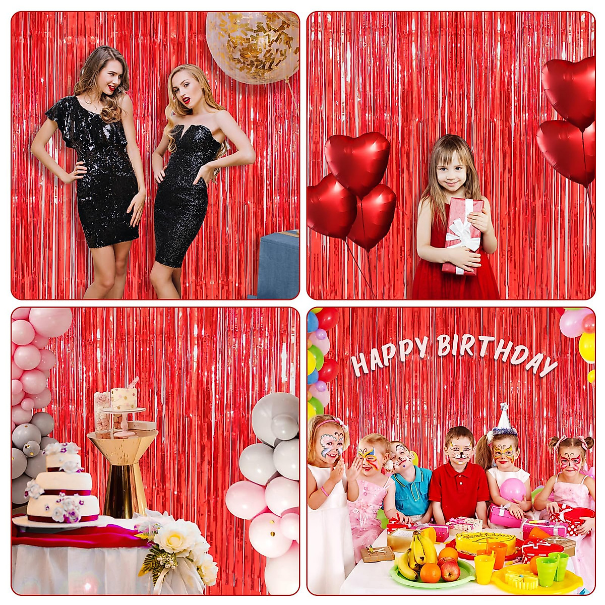 Accevo Red Party Streamers 3Pack Metallic Foil Fringe Curtains Streamers 3.3x8.2 Tinsel Streamers for Parties Valentine's Day Christmas Carnival Xmas New Year Decorations Casino Theme Party Decor