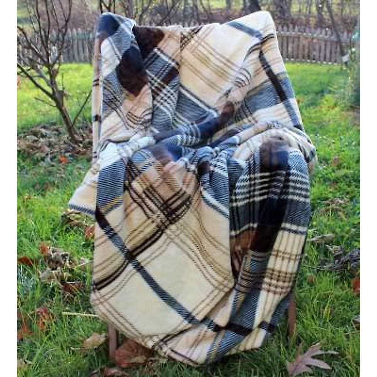 Tache Winter Cabin Blue Tan Farmhouse Super Soft Micro Fleece Tartan Plaid Plush Lightweight Dual-Sided Decorative Couch, Sofa, Travel, Lap, Bed Throw Blanket, 50x60