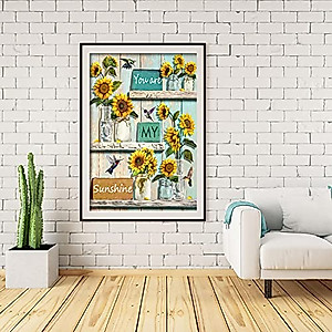 ICECHEN Sunflower Diamond Painting Kits for Adults, 5D Hummingbird Diamond Art for Adults DIY 5D Dimond Paintings Round Full Drill Painting with Diamonds Kits Diamond Dots Home Decor 12x16inch Clear