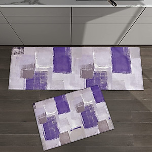 LooPoP Purple Modern Art Abstract Painting Kitchen Mats for Floor Cushioned Anti Fatigue 2 Piece Set Kitchen Runner Rugs Non Skid Washable Purple Smear