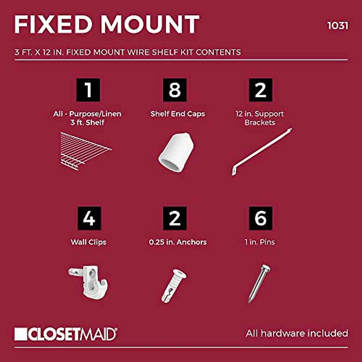 ClosetMaid Wire Shelf Kit with Hardware, 3 Ft. Wide, for Pantry, Closet, Laundry, Utility Storage, White Vinyl Finish
