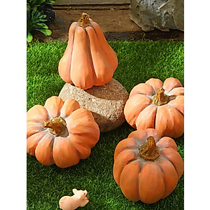 Fake Pumpkins, 4 Pcs Pumpkin Design Decorative Statue, Foam Plastic Fake Faux Artificial Pumpkins for Halloween Fall Harvest Festival Home Table Decor, Halloween Indoor Decoration