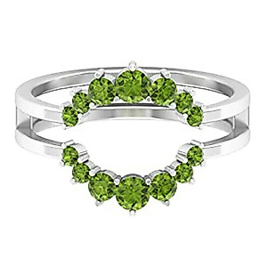 Round Cut Green Peridot 925 Sterling Silver 14K White Gold Over Diamond Enhancer Wedding Ring Guard for Women's