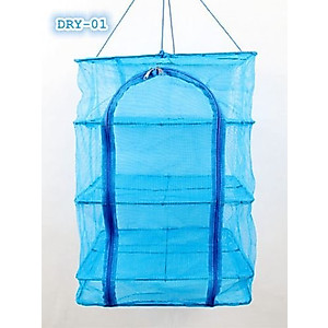 Food Dehydrator 3 Tray Hanging Drying Net/Non Electric/For Drying Herbs, Fruits, Vegetables, Fish (15.7 x 15.7 x 21.5 Inches, Blue)