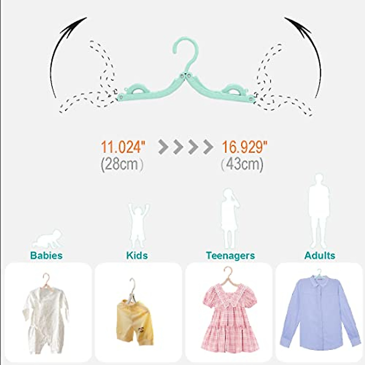 12 Pcs Folding Clothes Hangers, Portable Travel Clothes Hangers with Clips Plastic Non-Slip Pants Skirts Underwear Clothes Hangers Drying Rack for Home Outdoor Travel (12PCS)