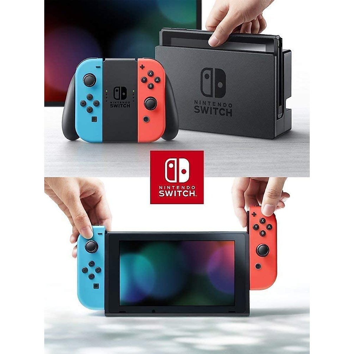 Nintendo Newest Switch with Neon Blue and Neon Red Joy-Con - 6.2" Touchscreen LCD Display, 802.11AC WiFi, Bluetooth 4.1 - AllyFlex 128GB MemoryCard