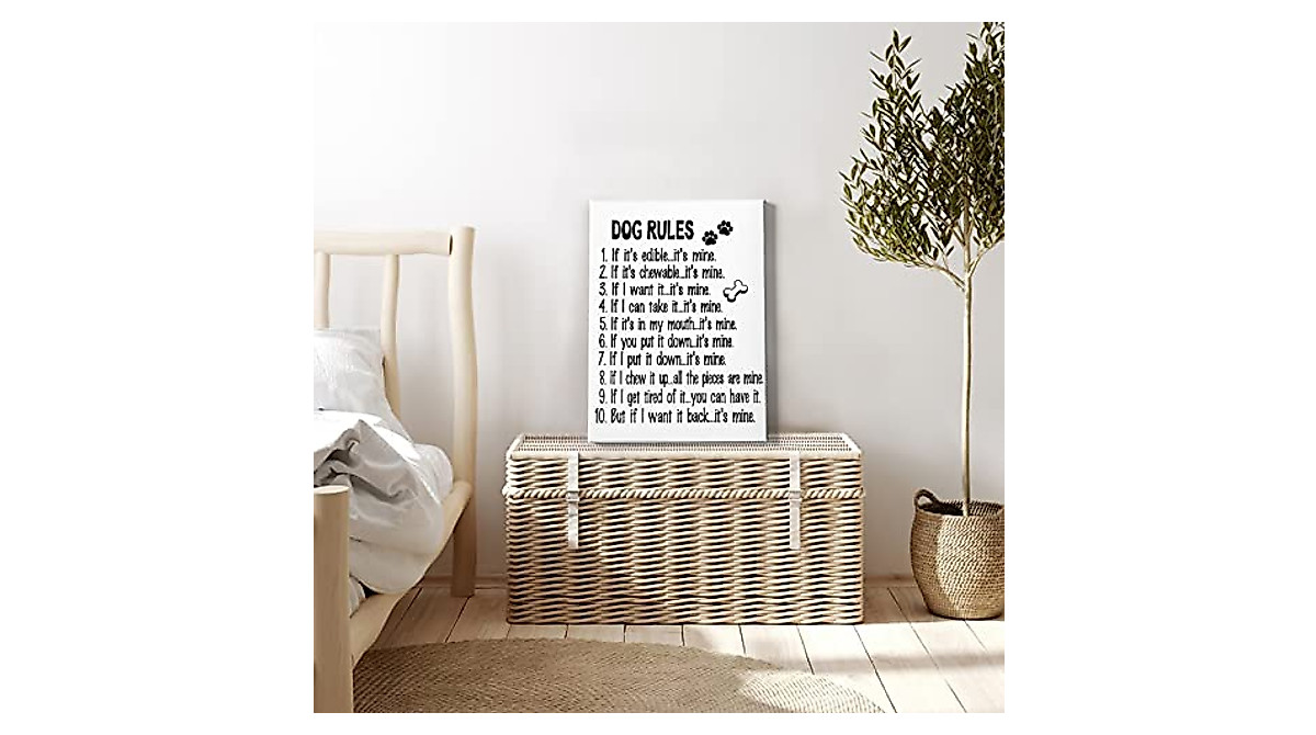Funny Dog Rules Wall Art: Framed Canvas Decor & Gifts for Home