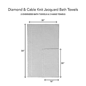 Texere 100% Organic Cotton Jacquard 650 GSM Premium Bath Towel Sets - Extra Absorbent Quick Dry and Plush (Cable, Light Taupe, 2 Bath & 2 Hand Towels)