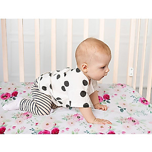 Girl Crib Sheet and Changing Pad Cover, Floral Nursery Bedding, Flower Sheets for Baby Toddler Mattress