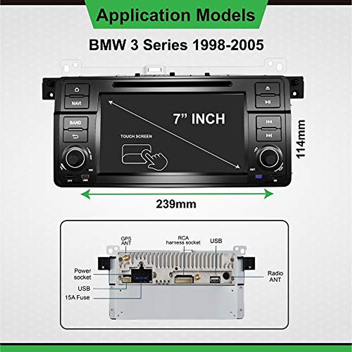 Egosonic Android 11 Car Radio, 1 Din for BMW 3 Series E46, 7" Touchscreen, DSP+, Support Wireless Apple Carplay Android Auto/GPS navi/HD1080P/Backup Camera/OBDII