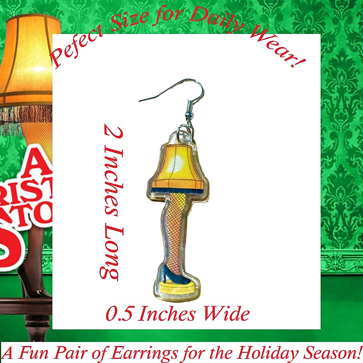 Cute Leg Lamp/ Pink Rabbit Pajamas, Fragile Box Earrings for Christmas, Tacky Sweater Parties, Teachers, Christmas Story Parties and More. Fun Pair of Christmas Earrings! Dangle Christmas Earrings for