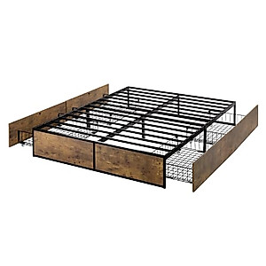 SHA CERLIN Full Size Bed Frame with Storage, Platform Bed with 4 Extra Large Storage Drawers on Wheels, Mattress Foundation, Strong Metal Slat Support, No Box Spring Needed, Easy Assembly
