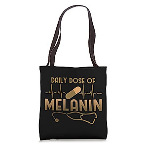 Black Nurse Heartbeat Daily Dose Of Melanin African American Tote Bag