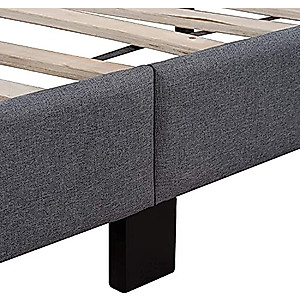 STP-Y Upholstered Platform Bed, Rockjame Full Bed Frame Mattress Foundation with Nailhead Trim Headboard and Plywood Slats, No Box Spring Required (Full) (Size : Full)