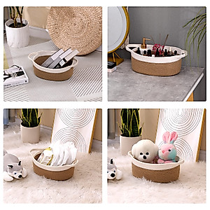 MJIAYWIN Small Woven Basket Cotton Rope Organizer Room Storage Bins Empty Gift Basket with Handles Cute Nursery Room for Home, Kids Playroom, Bedroom Brown 12"x 8" x 5"