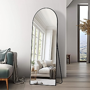 JAWGLOW Arched Full Length Mirror, 64 "x 21" Floor Mirror with Stand, Full Body Mirror with Aluminum Alloy Frame, Freestanding, Wall-Mounted or Leaning (Black)