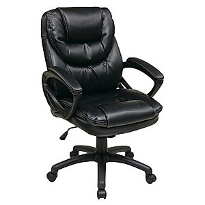Office Star FL Series Faux Leather Manager's Adjustable Office Chair with Lumbar Support and Padded Arms, Black