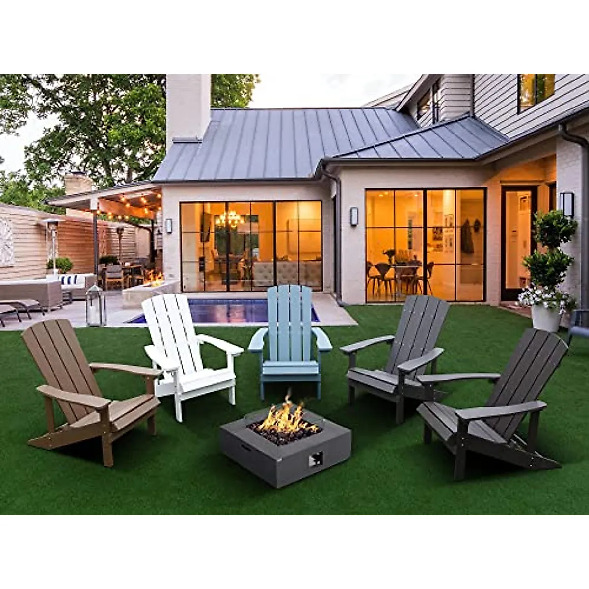 Aok Garden Adirondack Chairs Set of 6, Weather Resistant Hips Plastic Fire Pit Chairs, Modern Poly Adorondic Outside Chairs, 350 LBS Adirondack Chair for Easy Assembly, Blue