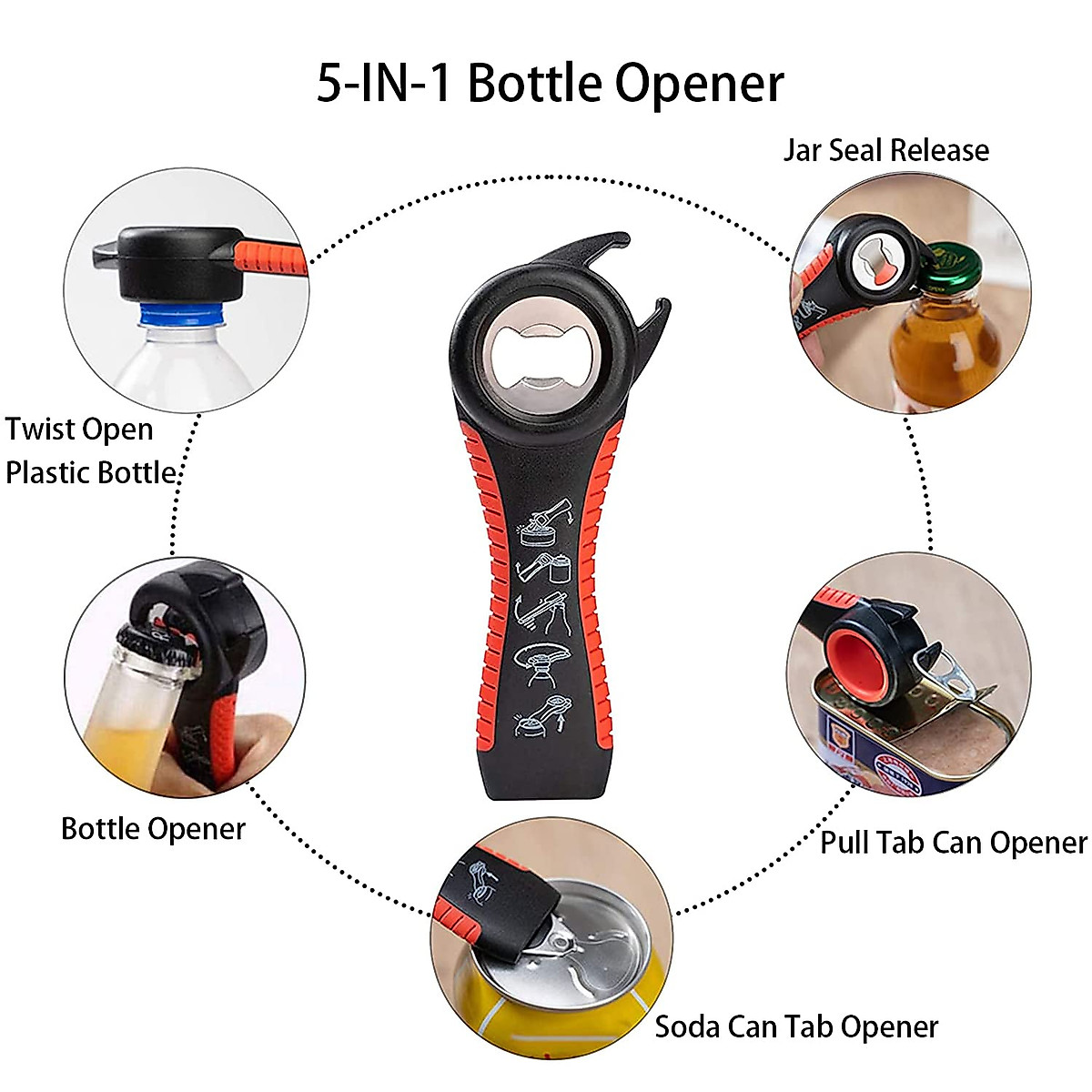 Jar Opener, Bottle Opener Kits for Weak Hands, 4&5-in-1 Multi Function Can Opener Non-Slip, Rubber Jar Gripper Pad, Ace Of Spades Card Bottle Opener, for Children, Elderly, Arthritis Hands