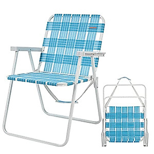 #WEJOY Lightweight Folding Webbed Beach Chairs for Adults Lawn Chair Webbing High Beach Chair Backpacking Portable Outdoor Chairs with Shoulder Strap for Camping, Patio Garden Concert Sand, Blue/Grey