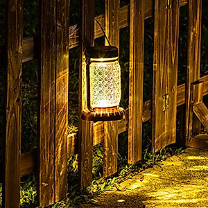 Outdoor Garden Decor, 2 Pack Solar Lantern Waterproof Warmwhite Mason Jar Hanging Lights, Porch Decorative for Garden Yard Patio Backyard Deck Courtyard Lawn