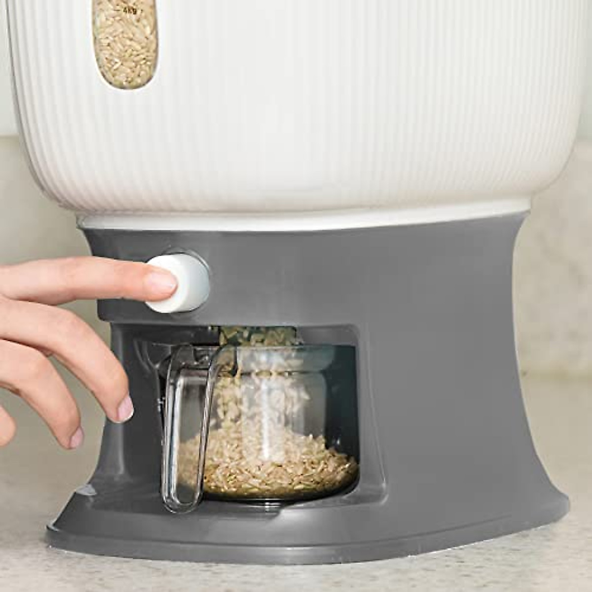 Variety Savings Coutnertop Rice Dispenser – Air Tight Rice Dispenser – Included Measuring Rice Cup & Cleaning Brush – Multipurpose Kitchen Rice Dispenser for Grains Cereal Snacks Nuts & More – 22 lbs - Gray