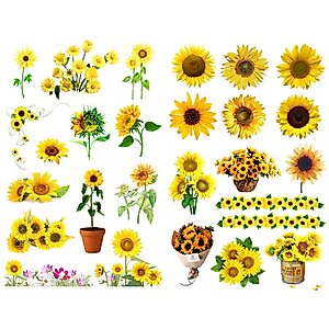 Seasonstorm Yellow Sunflowers Aesthetic Diary Journal Paper Stickers Scrapbooking Stationery Sticker