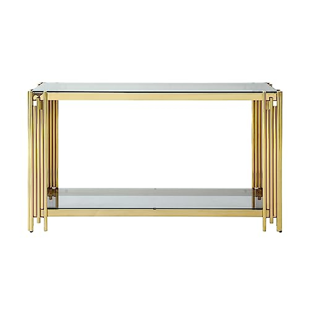 Modern Glass Console Table, 55" Gold Sofa Table with Sturdy Metal Frame and Clear Tempered Glass Top, for Living Room Entryway Bedroom, Gold Finish (Gold4)
