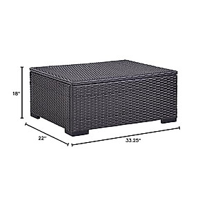 Crosley Furniture Biscayne Wicker Outdoor Ottoman Foot Rest for Patio, Deck, Porch, Brown with Mist Cushions
