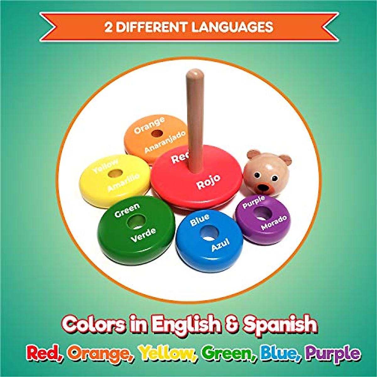 KIDS KORNER Baby Toys Wooden Stacking Rings - Bilingual Educational Toys for 2 Year Old | Learn Rainbow Colors in English & Spanish with Toddler Games Learning Activities Ebook