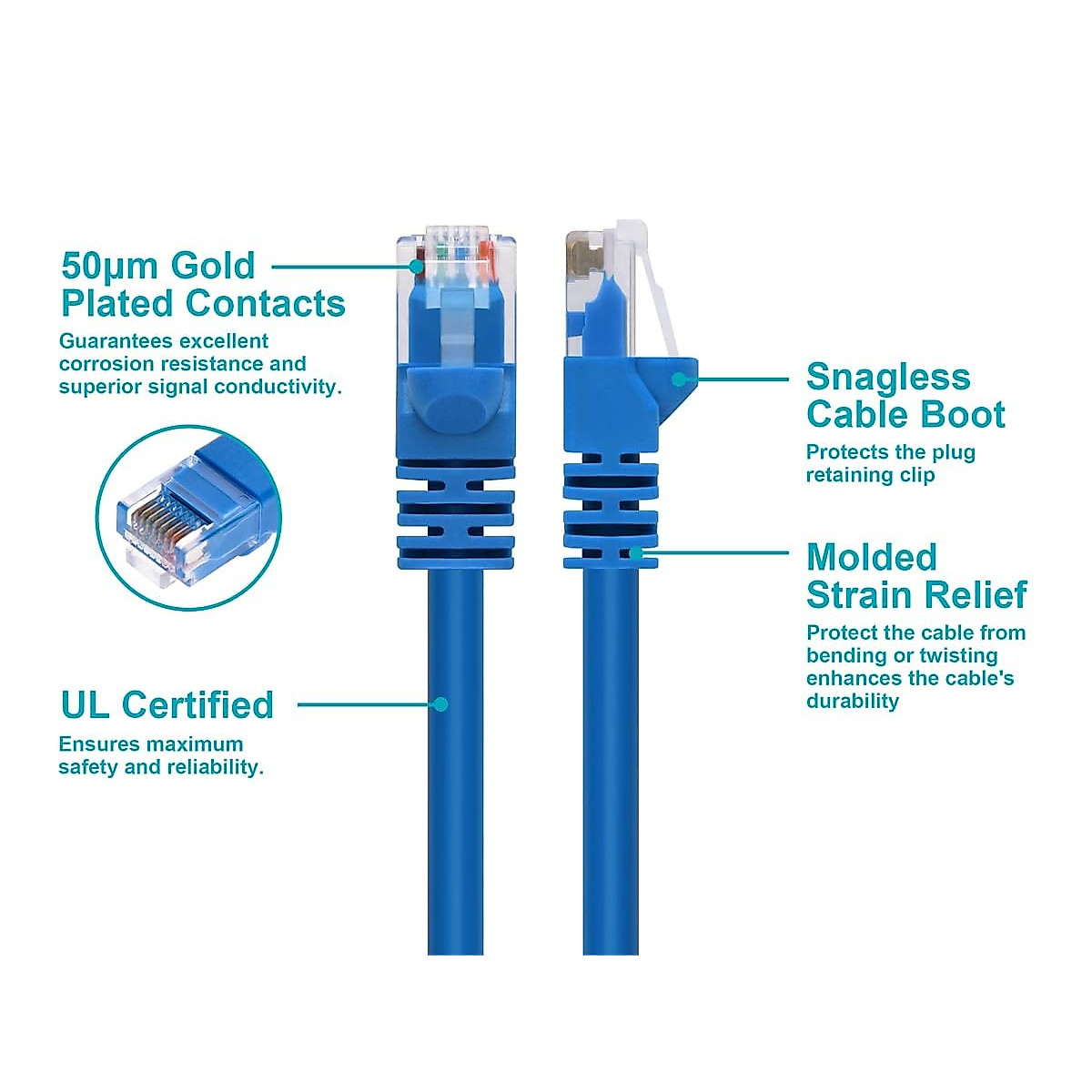 Monoprice Cat5e 6in Blue Patch Cable UTP 24AWG 350MHz Pure Bare Copper Snagless RJ45 Fullboot Series Ethernet Cable