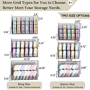 Miaocona Underwear Organizer Drawer, 24 Cells Plastic Sock Underwear Storage Drawer, Stackable Closet Organizers and Storage Box for Bras, Socks, Scarves, Ties, Belt (King Size-White, 1 Pcs)