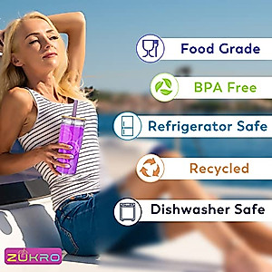 Zukro 24 oz Glass Tumbler Cup with Bamboo Lid and Straw 2 Pack, Mason Jar Drinking Glasses, Boba Tea Cup, Wide Mouth Glass Bottle for Smoothie, Iced Coffee, Juice, Water, BPA Free, Dishwasher Safe