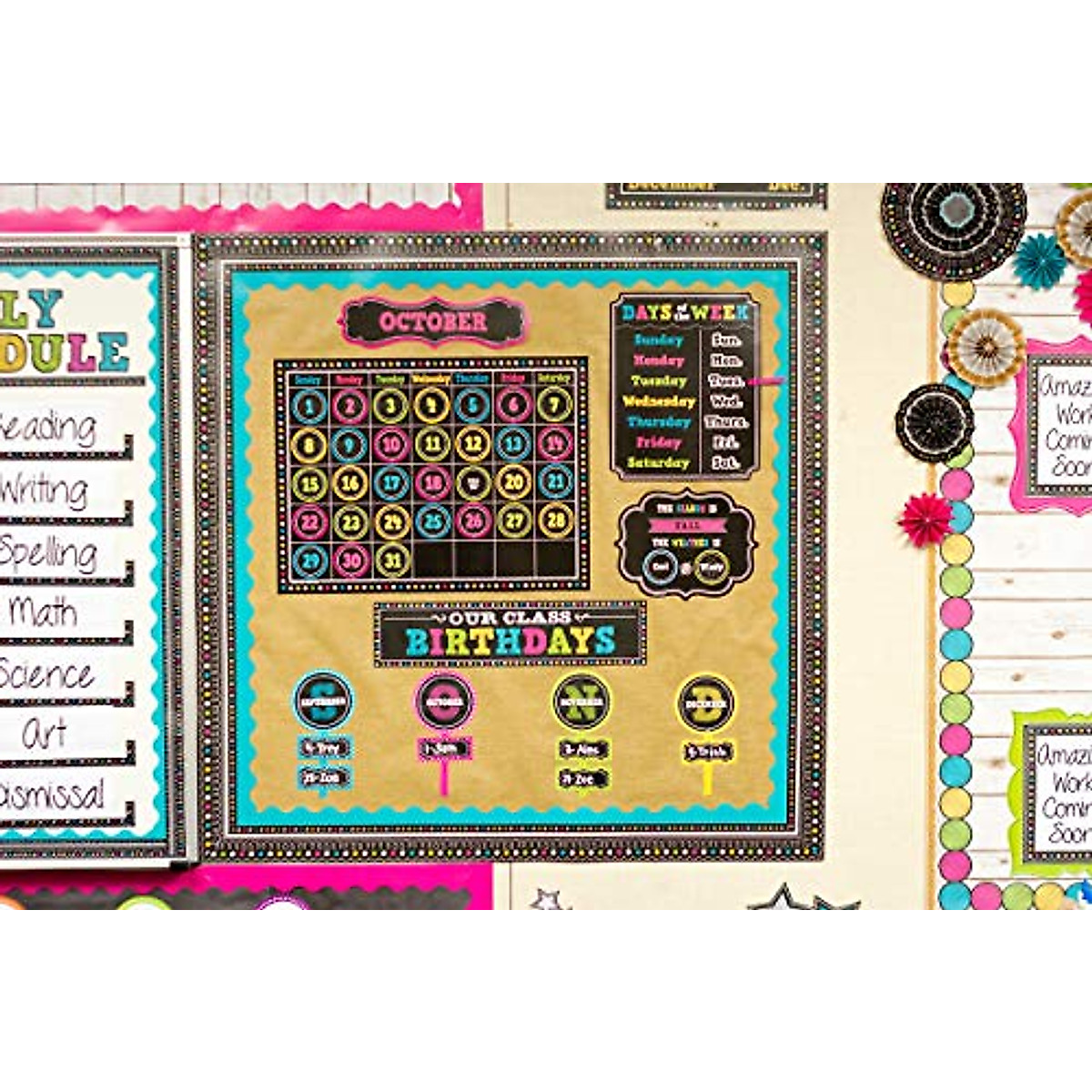 Teacher Created Resources TCR5615 Chalkboard Brights Calendar Bulletin Board Set, Paper, Multi