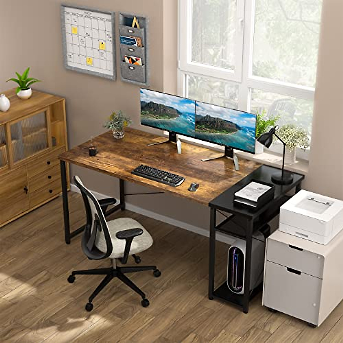 Ecoprsio Computer Desk, 47 Inch Small Desk for Small Space, Modern Study Writing Desk with Storage Shelves, Reversible PC Table for Home Office, Gaming Room, Bedroom, Workstation, Rustic and Black