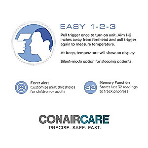 Conair Digital Thermometer for Adults and Kids, Forehead Thermometer, No Contact Infared Thermomter with Fever Alert and Memory Function