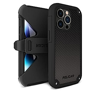 Pelican Shield Kevlar Series - iPhone 13 Pro Case 6.1" [Wireless Charging Compatible] Protective Phone Case for iPhone 13 Pro with Belt Clip Holster Kickstand [21FT MIL-Grade Drop Protection] - Black