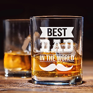NICKANE Whiskey Glass 11oz - Old Fashioned Glasses Gifts For Men | Best Dad In The World Funny Whisky Glasses | Christmas, Birthday, Father's Day Fun Gifts For Dad, From Daughter, Son