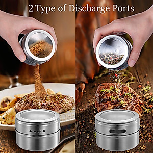 Beeyoka Magnetic Spice Jars,12 Pcs Stainless Steel Spice Tins with Lid and Small Holes for Sprinkle Rust Free Easy to Clean Includes 94 Labeling Stickers