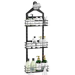 Purdaz Shower Caddy Over Shower Head,Adjustable Hanging Shower Organizer Shelf Shower Storage Rack Basket No Drilling Shower Organizer for Bathroom,Black