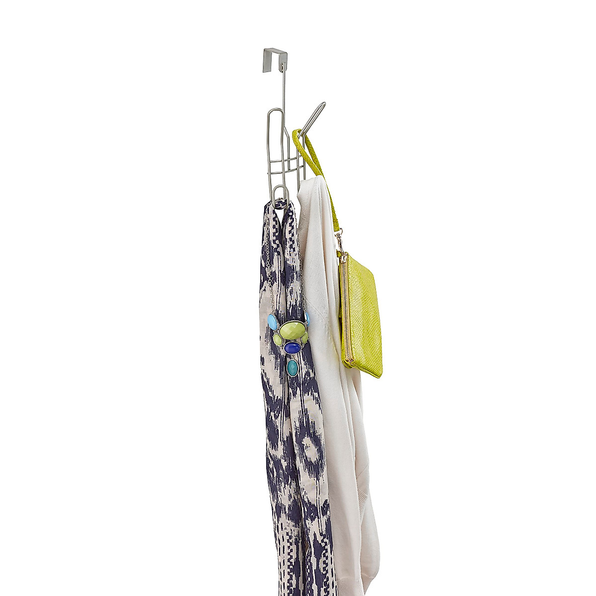 ClosetMaid Over The Door Hanger Rack with Two Hooks, for Hats, Scarves, Belts, Towels, Jackets, Nickel Finish