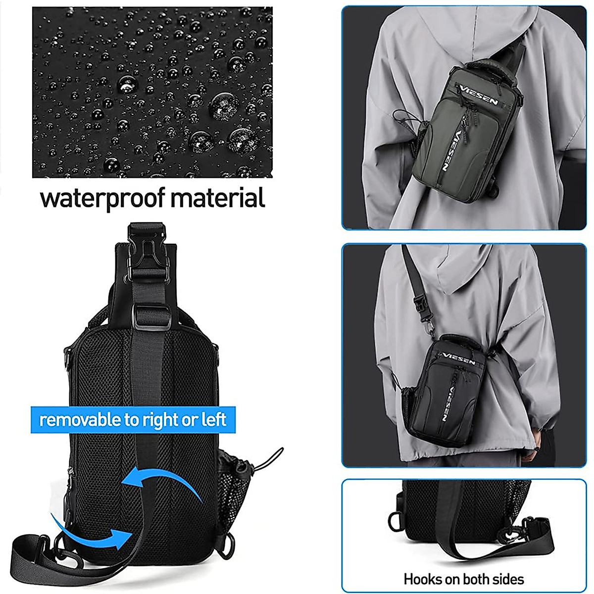 Anti Theft Sling Bag Shoulder Crossbody Backpack Chest Bag for Men Women Multipurpose Waist Pack with USB Charging Port (Grey)