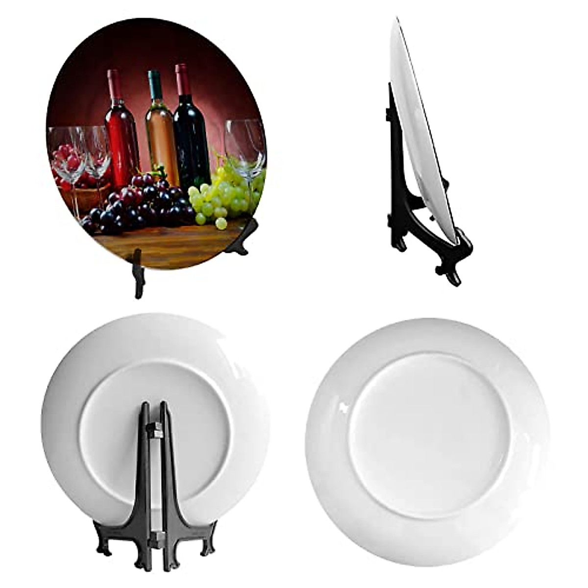 Kalen Still Life Wine Grapes Bottle Stemware Decorative Plate Wall Hanging Wedding Gifts Household for Home Decor Porcelain Plates with Display Stand 6 inches