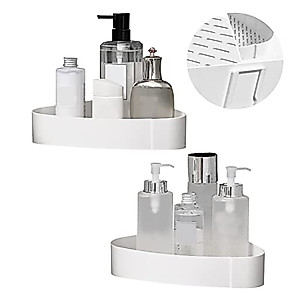 Fineget Corner Shower Caddy Plastic Adhesive Basket for Wall Bathroom Kitchen Bathtub Rustproof Inside Removable No Drilling Space Saving Shower Shelves Storage Organizer Quick Dry White 2 Pack