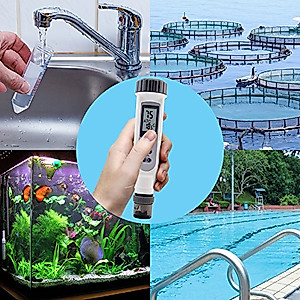 TEKCOPLUS Digital pH Meter Monitor Sensor Tester Pen Waterproof 0~14 Temperature Measurement High Accuracy Tests Water Aquarium Swimming Pool Hydroponics Plants