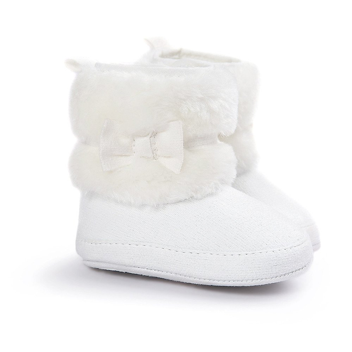 ESTAMICO Baby Girl Plush Winter Snow Bowknot Boots White 6-12 Months