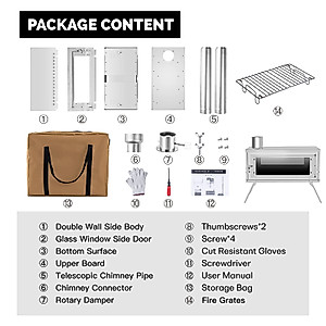 Fastfold Hot Tent Stove with Reinforced Body, Hot Tent Wood Stove with Secondary Combustion, Packable Camping Tent Stove with Carry Bag for Backpack, Fishing, Heating and Cooking, 94.5"Chimney